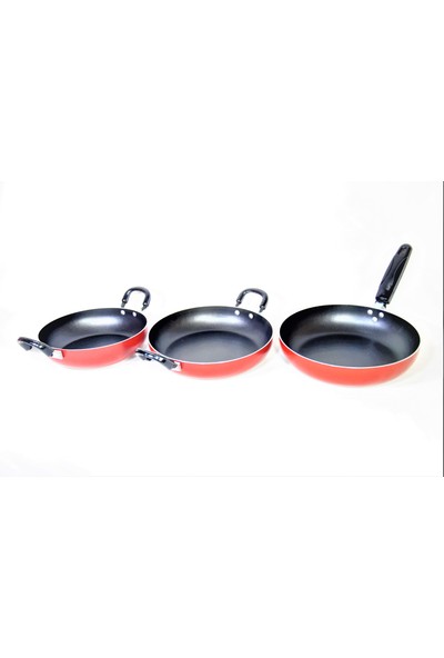 Ayşa 3'lü Teflon Tava Seti 18-22-22 cm Iki Çift Bir Tek Kulplu Kırmızı Renk Ayşa 3'lü Teflon Tava Seti 18-22-22 cm Iki Çift Bir Tek Kulplu Kırmızı Renk