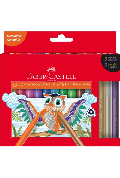 Faber-Castell Comfort Keçeli Kalem, 15+3 Metalik Faber-Castell Comfort Keçeli Kalem, 15+3 Metalik