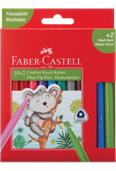 Faber-Castell Comfort Yıkanabilir Keçeli Kalem, 10+2 Faber-Castell Comfort Yıkanabilir Keçeli Kalem, 10+2