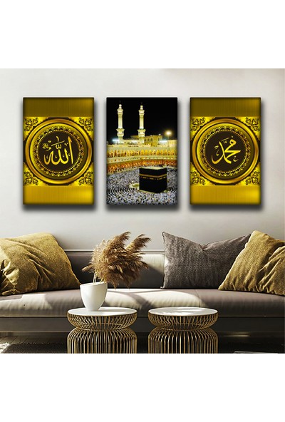 ZEVAHİR MOBİLYA DEKORASYON Zevahir 3'lü Kanvas Kabe ve Allah Muhammed Lafzı Tablosu ZEVAHİR MOBİLYA DEKORASYON Zevahir 3'lü Kanvas Kabe ve Allah Muhammed Lafzı Tablosu