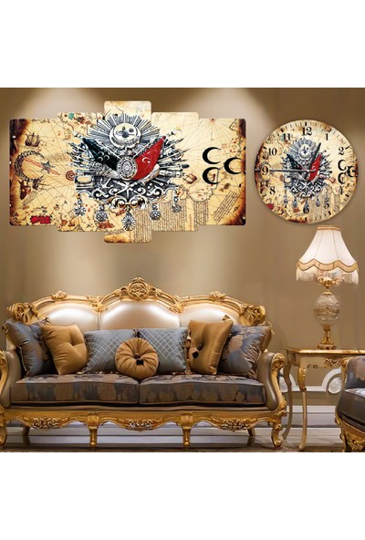 ZEVAHİR MOBİLYA DEKORASYON Zevahir 5 Parça Mdf Osmanlı Tuğrası Tablo ve Mdf Saat Kombin ZEVAHİR MOBİLYA DEKORASYON Zevahir 5 Parça Mdf Osmanlı Tuğrası Tablo ve Mdf Saat Kombin