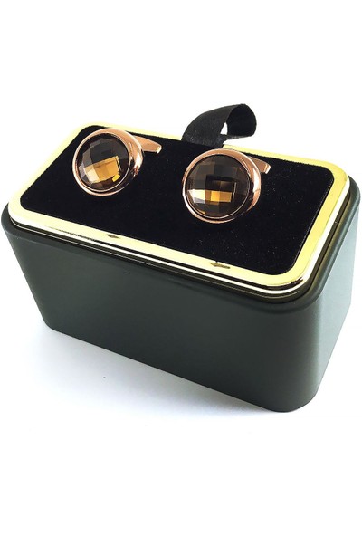 Kravatkolik Bakır Renk Kahverengi Taşlı Kol Düğmesi KD1379