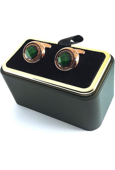 Kravatkolik Bakır Renk Yeşil Taşlı Kol Düğmesi KD1412