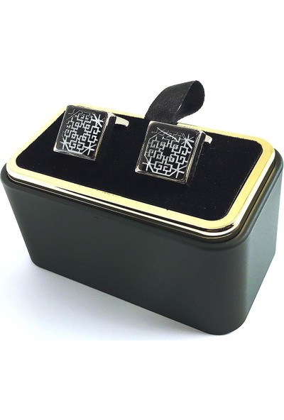 Kravatkolik Gümüş Renk Siyah Detaylı Kol Düğmesi KD1335