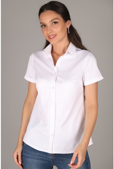 Sweetness Kadın Beyaz Kısa Kollu Likralı Gömlek Sweetness Kadın Beyaz Kısa Kollu Likralı Gömlek