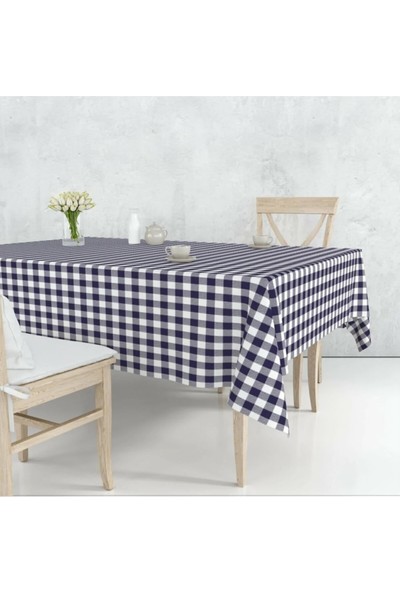 Dede Ev Tekstil Elyaf Astarlı Silinebilir Muşamba Masa Örtüsü – Lacivert Pötikare - 107-2