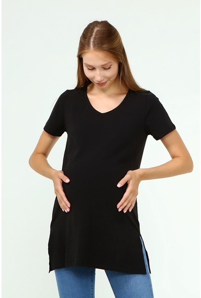 Luvmabelly MYRA2041 - Hamile Tshirt V Yaka - Siyah