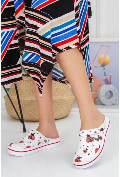 Kadın Uğur Böceği Temalı Ortopedi Özel Masajlı Taban Sabo Terlik Topuk Dikenine Jelli Sabo Terlik Hemşire Terliği Doktor Terliği