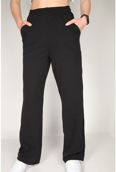 Bky Siyah Yüksek Bel Ispanyol Paça Eşofman Altı