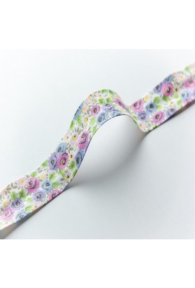 Hobizubi 3 Cm Desenli Biye - Lila Mavi Güller Koton Biye - 5 Metre Hobizubi 3 Cm Desenli Biye - Lila Mavi Güller Koton Biye - 5 Metre
