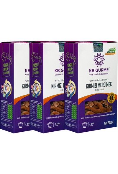 Kb Gurme Glutensiz & Vegan Kırmızı Mercimek Makarna 200 gr 3'lü Kb Gurme Glutensiz & Vegan Kırmızı Mercimek Makarna 200 gr 3'lü