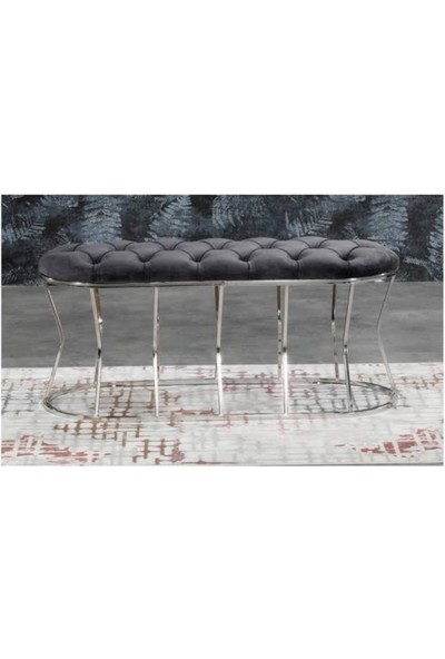 Alda Gelsin Siyah Metal Ayaklı Lüks Puf Bench Koltuk Gümüş Ayak