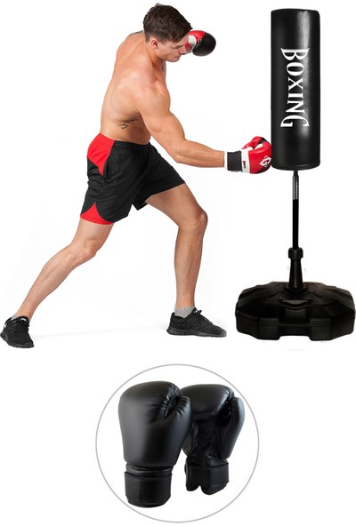Spor Byfit 149 cm Devrilmez Ayaklı Yaylı Boks Vurma Standı + Boks Antrenman Eldiveni - 2'li Set
