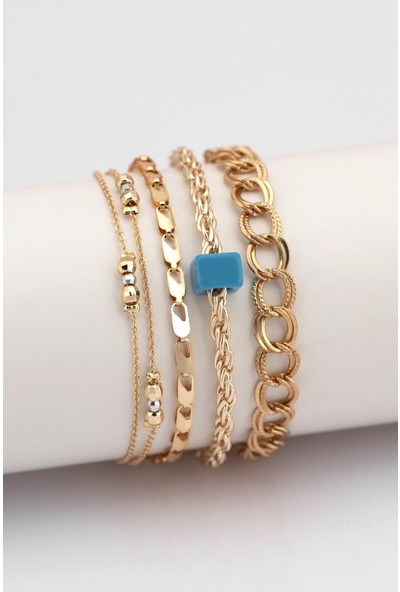 Sortie Accessories Mavi Boncuklu 4'lü Kombin Bileklik 004 Sortie Accessories Mavi Boncuklu 4'lü Kombin Bileklik 004