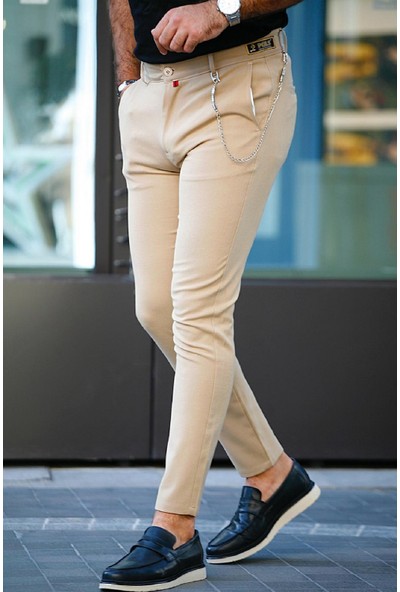 Dark Lavish ıtalyan Kesim Slim Fit Bej Keten Pantolon Dark Lavish ıtalyan Kesim Slim Fit Bej Keten Pantolon