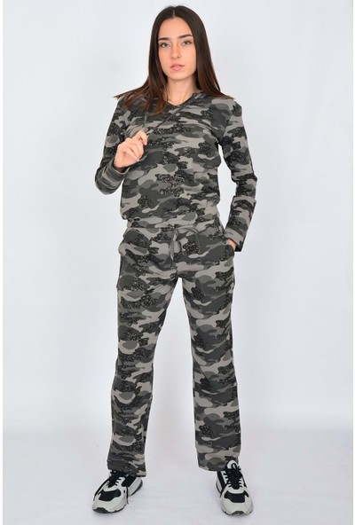 Letoile Pamuklu Kamuflaj Desenli Eşofman Takımı LINDA-6869 Haki