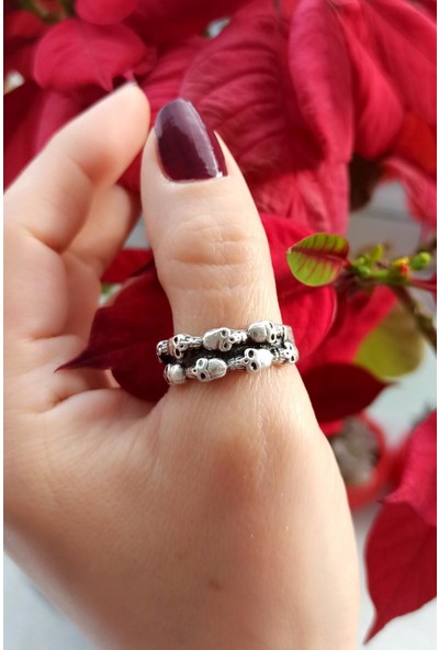 Fildişi Aksesuar Antik Gümüş Kaplama Kurukafalar Şekilli El Yapımı Ayarlanabilir Yüzük