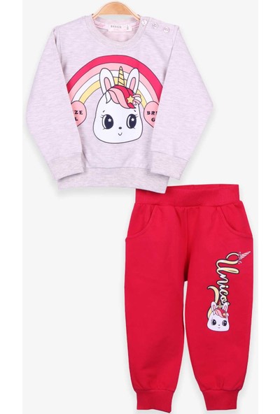 Breeze Kız Çocuk Eşofman Takımı Unicorn Bej Melanj (1-4 Yaş)