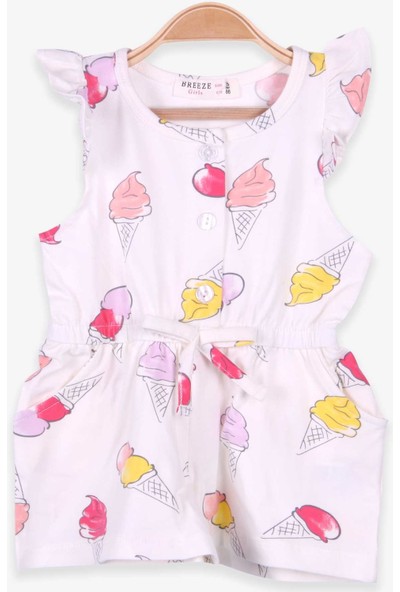 Breeze Kız Çocuk Şortlu Tulum Dondurma Desenli Ekru (1.5-5 Yaş)