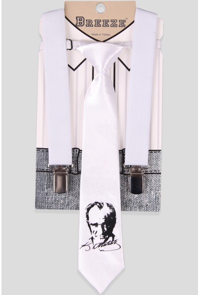 Breeze Erkek Çocuk Kravatlı Pantolon Askısı Beyaz (1-10 Yaş)