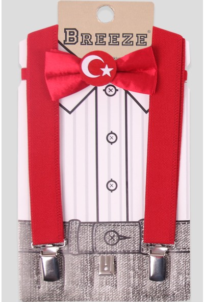 Breeze Erkek Çocuk Papyonlu Pantolon Askısı Ay Yıldızlı Kırmızı (1-10 Yaş)