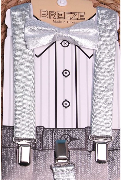 Breeze Erkek Çocuk Papyonlu Pantolon Askısı Gümüş (1-10 Yaş)