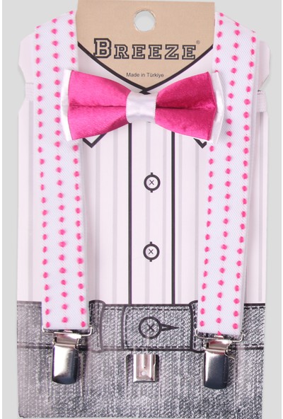 Breeze Erkek Çocuk Papyonlu Pantolon Askısı Puantiyeli Fuşya (1-10 Yaş)
