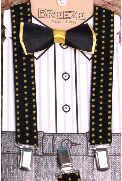 Breeze Erkek Çocuk Papyonlu Pantolon Askısı Puantiyeli Siyah (1-10 Yaş)