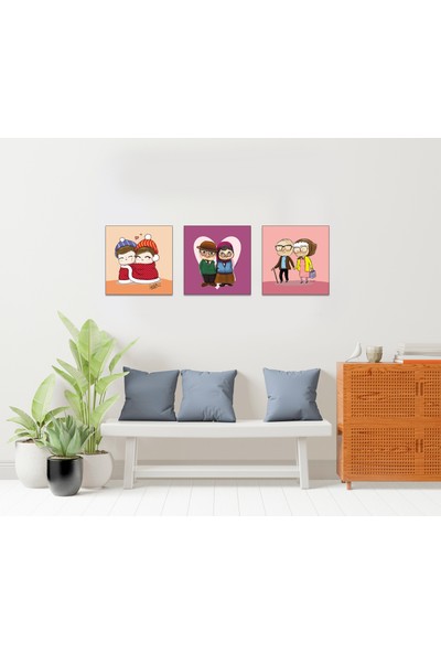 Düş Duvarı 3 Parça Yukarı Bak Çizgi Film Tatlı Desenli Mdf Duvar Tablosu