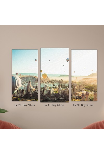 Düş Duvarı 3 Parça Kapadokya Göreme Ürgüp Desenli Mdf Duvar Tablosu