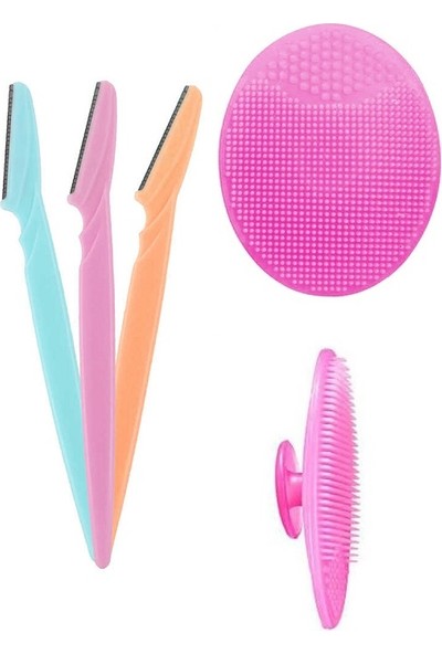 Turkish A2Z 3'lü Kaş Usturası Kaş Vücut Jileti ve Slikon Cilt Temizleyici Yüz Masaj Pedi