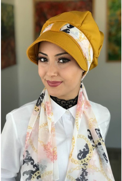 Yoisho Store Bal Rengi Tek Biritli Fularlı Şapka Bone