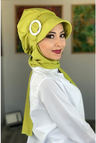 Yoisho Store Baharlık Fıstık Yeşili Atkılı Tesettür Şapka