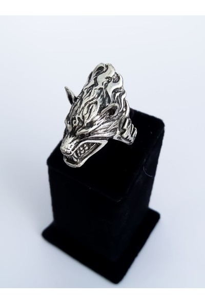 Antique Dolunay Antik Gümüş Kaplama El Yapımı Ayarlanabilir Bozkurt Yüzük