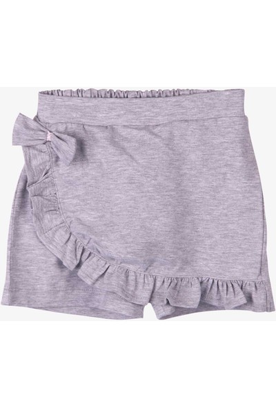 Kız Çocuk Etek Şort Fırfırlı Fiyonklu Gri Melanj (1.5-10 Yaş)