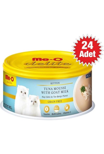 Me-O Delite Tahılsız Keçi Sütlü Ton Balıklı Ezme Yavru Kedi Konservesi 80 gr x 24 Me-O Delite Tahılsız Keçi Sütlü Ton Balıklı Ezme Yavru Kedi Konservesi 80 gr x 24