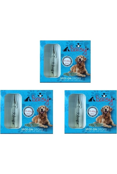 Baisy Köpek 20-40 kg Bitkisel Bit Pire Kene Ense Damlası 4 ml x 3 Baisy Köpek 20-40 kg Bitkisel Bit Pire Kene Ense Damlası 4 ml x 3