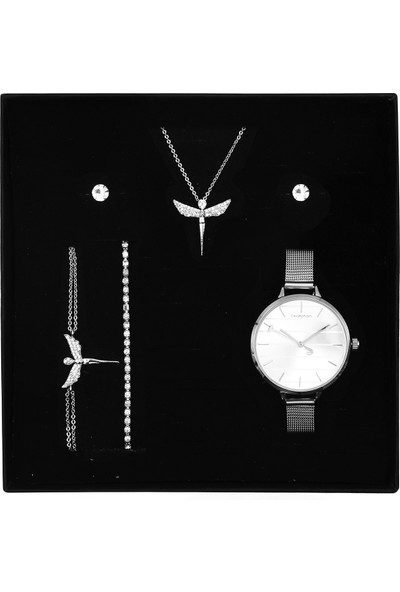 Apollon Gift Gümüş Kaplama Melek Kolye & 2'li Küpe & 2'li Bileklik & Saat Seti Apollon Gift Gümüş Kaplama Melek Kolye & 2'li Küpe & 2'li Bileklik & Saat Seti