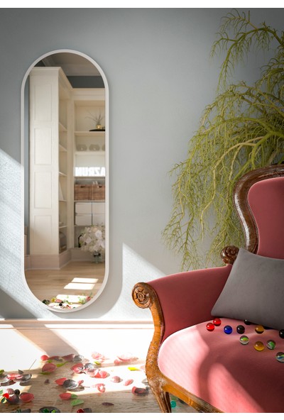 Rivomo Beyaz Oval 150X50 Dekoratif Boy Aynası