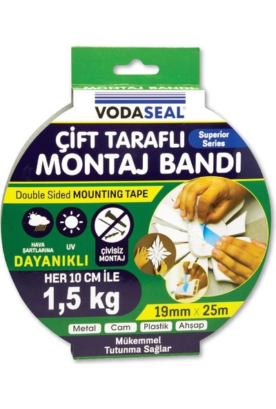 Vodaseal Çift Taraflı Ultra Güçlü Köpük Montaj Mandı 19 mm x 25 mt Vodaseal Çift Taraflı Ultra Güçlü Köpük Montaj Mandı 19 mm x 25 mt