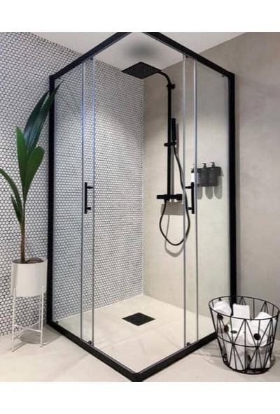 Blackline Siyah Köşe Duşakabin Şeffaf Cam 5 mm Temperli