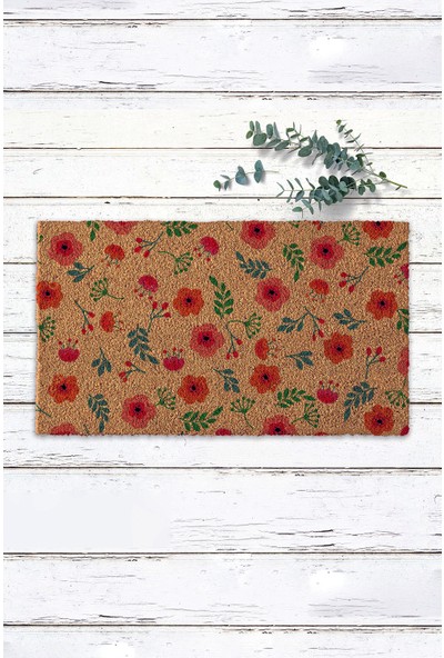 Paspas Yap Pembe ve Kırmızı Çiçek Desenli Paspas