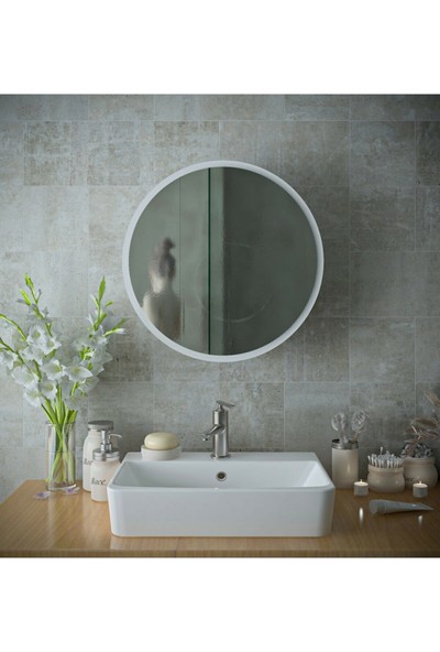 Rivomo Beyaz Dekoratif Banyo Dolabı Aynalı Üst Modülü