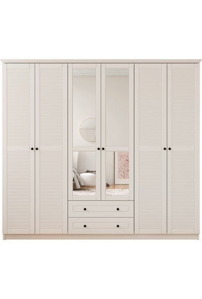 Rabi Mobilya Diva Country 6 Kapak 2 Çekmeceli Aynalı Gardırop