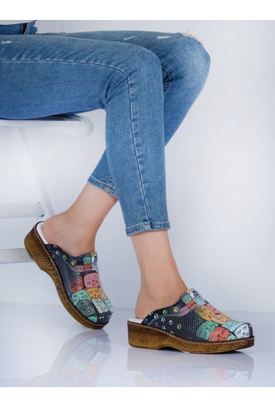 20tasarımterlik Kedi Temalı Koyu Tabanlı Sabo Terlik Hemşire Terliği Doktor Terliği