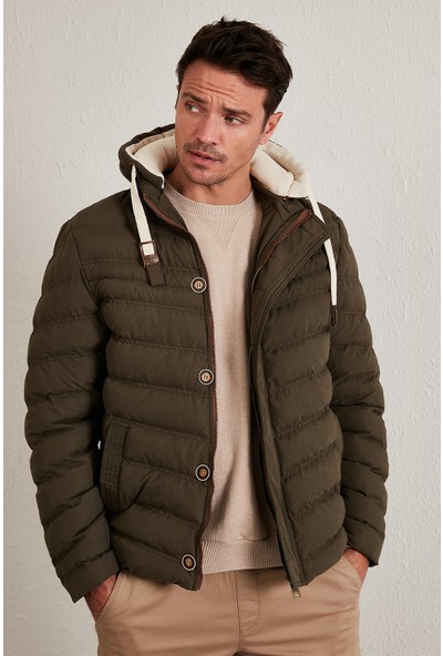 Buratti Slim Fit Kapüşonlu Dik Yaka Şişme Mont Erkek MONT 55618K5071