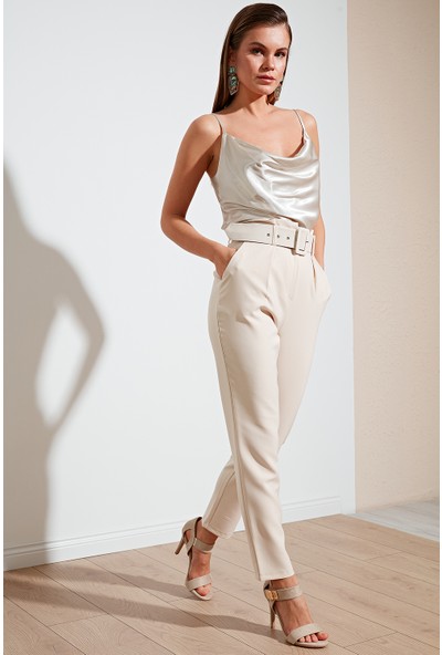 Lela Yüksek Bel Kemerli Cepli Pantolon Kadın Pantolon 6052241