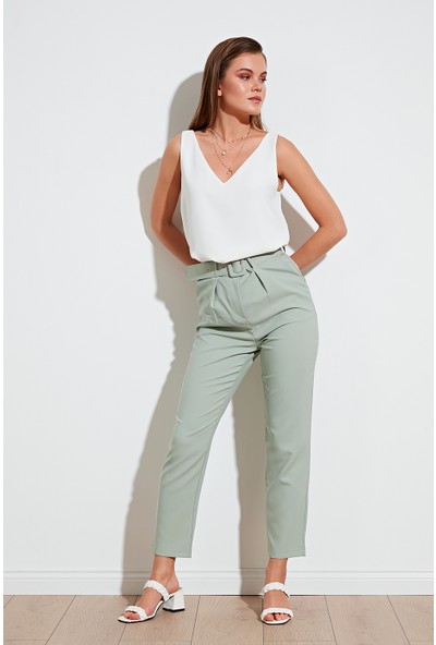 Lela Yüksek Bel Kemerli Cepli Pantolon Kadın Pantolon 6052241