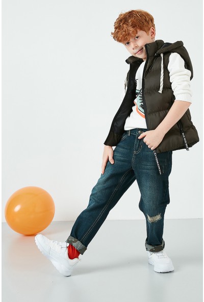 Lela Fermuarlı Çıkarılabilir Kapüşonlu Şişme Yelek Erkek Çocuk Yelek 5768002DK