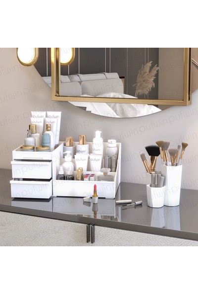 Pufwin Elegance Makyaj Kozmetik Düzenleyici Ve Fırçalık Organizer 2'Li Set Pufwin Elegance Makyaj Kozmetik Düzenleyici Ve Fırçalık Organizer 2'Li Set